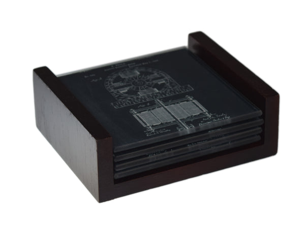 Tesla Invention Drawings - 4 Piece Glass Coaster Set - Caddy Included ...